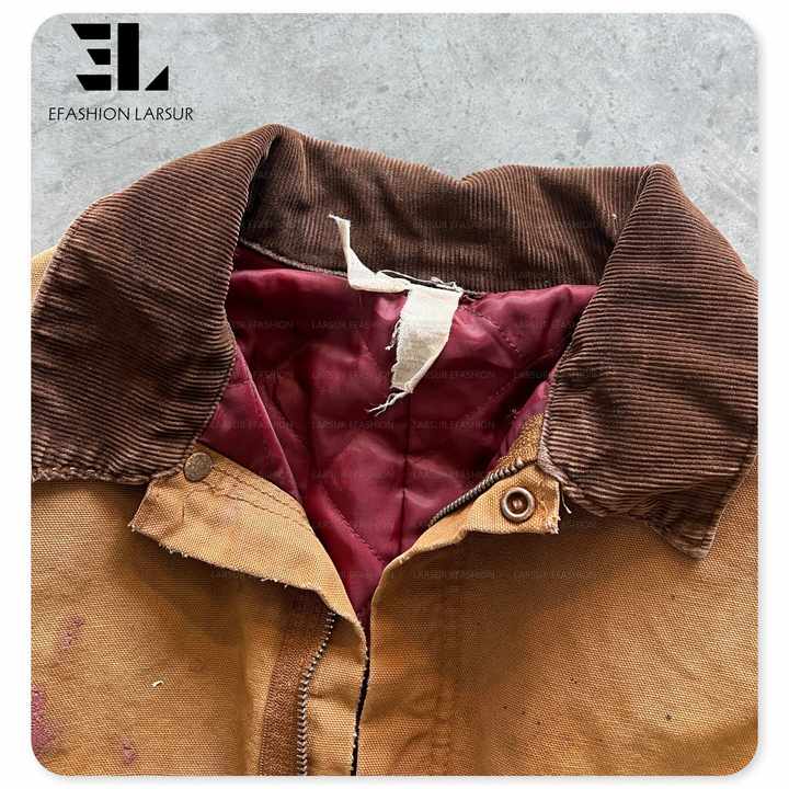 LARSUR Custom Distress Dirty Wash Heavy Duck Canvas Boxy Work Jacket ...