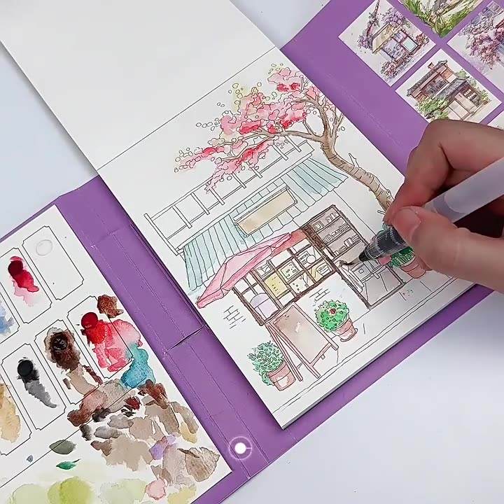 Foldable Watercolor Coloring Book for Adults Kids Beginners Includes ...