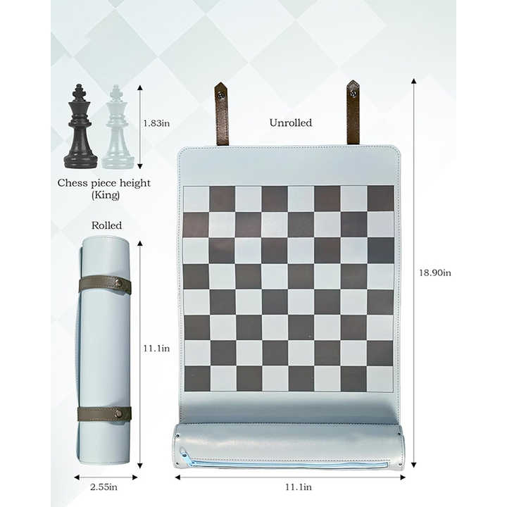 Leather Roll up Portable Chess Set - Travel & Tournament