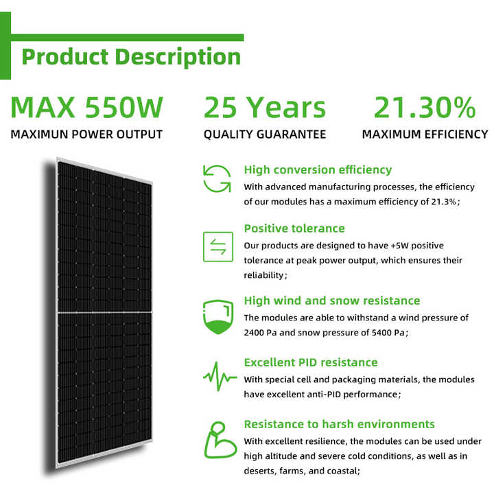 Energycreative 550W Monocrystalline Solar Panels - High Efficiency