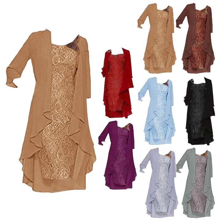 S-5xl 2-Piece Set Dresses for Ladies Floral Lace Womens Party Elegant ...
