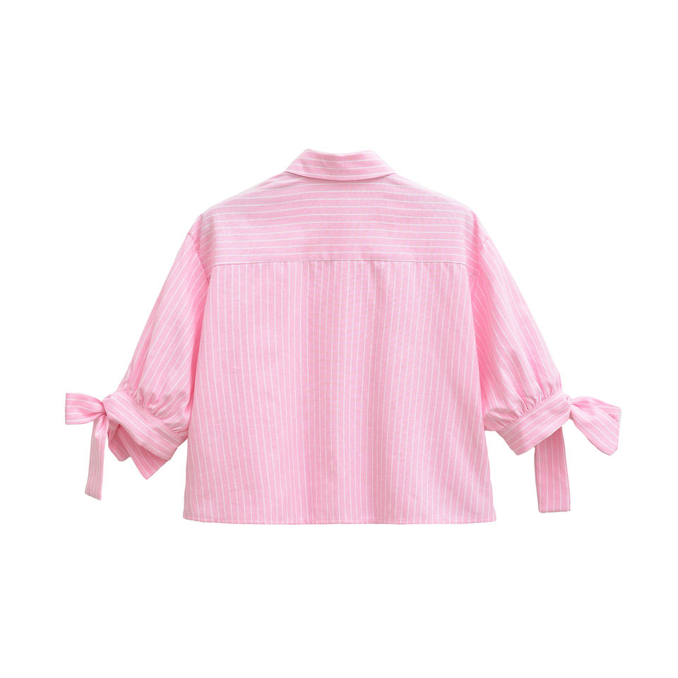 2 Colorway Striped Print Turn Down Collar Button up Short Sleeve Loose ...