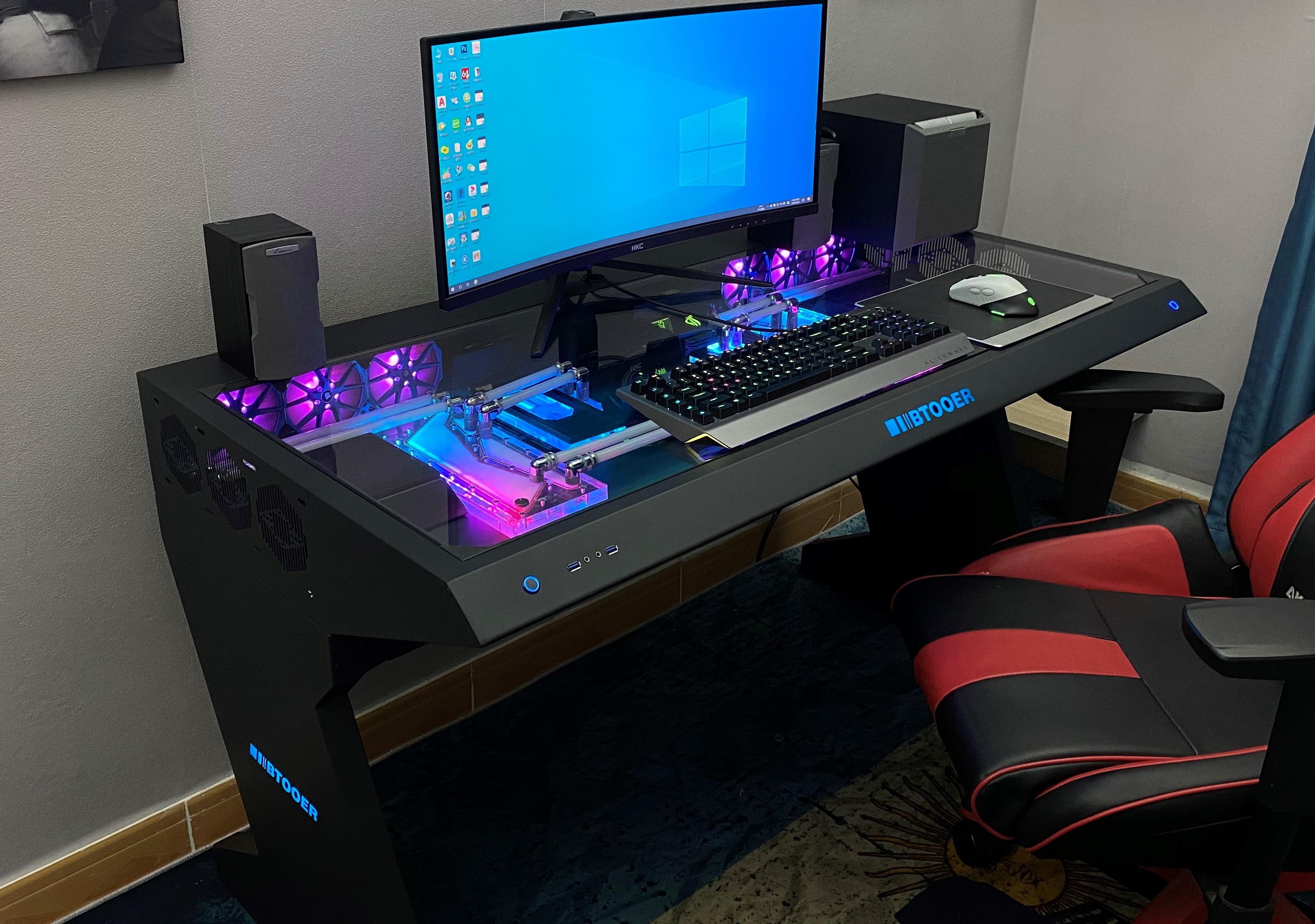 Homemade Tempered Glass Side Panel Desktop Computer Desk RGB ATX PC ...