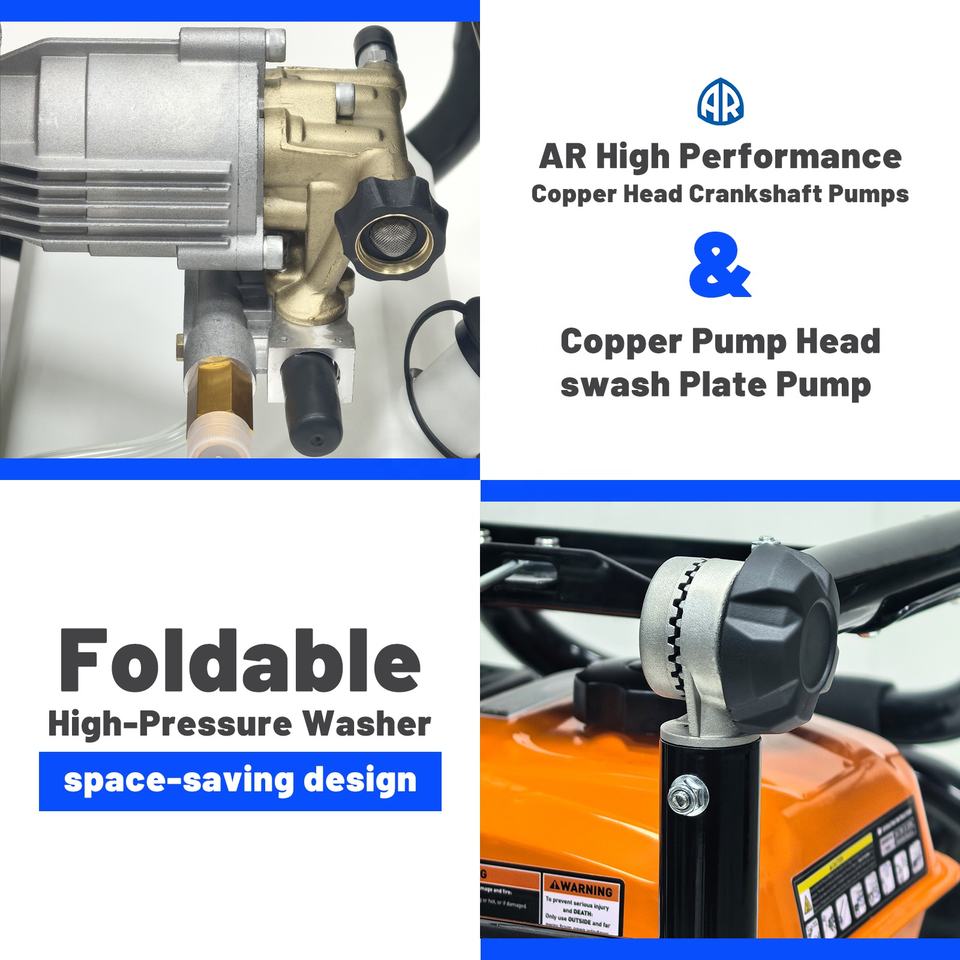 New Upgraded Folding 3200PSI Pressure Washer Copper Pump Head Swash ...