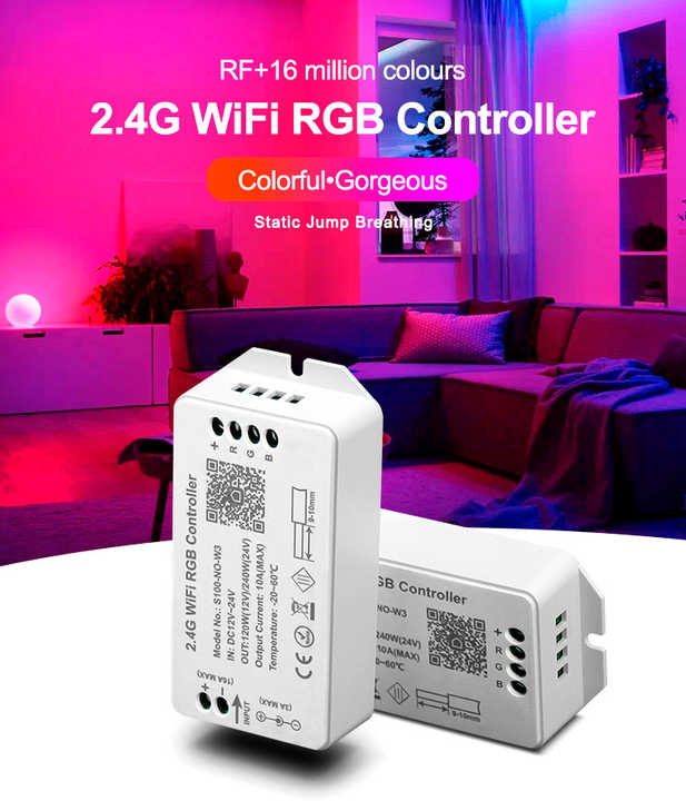 Tuya 16A DC12-24V RGB LED Controller & Remote Control for RGB LED Lighting