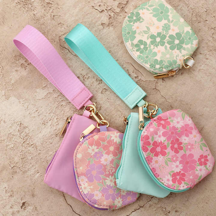 Monogram Floral Pouch Fashion Double Wristlets Wallet Coin Purses Key ...
