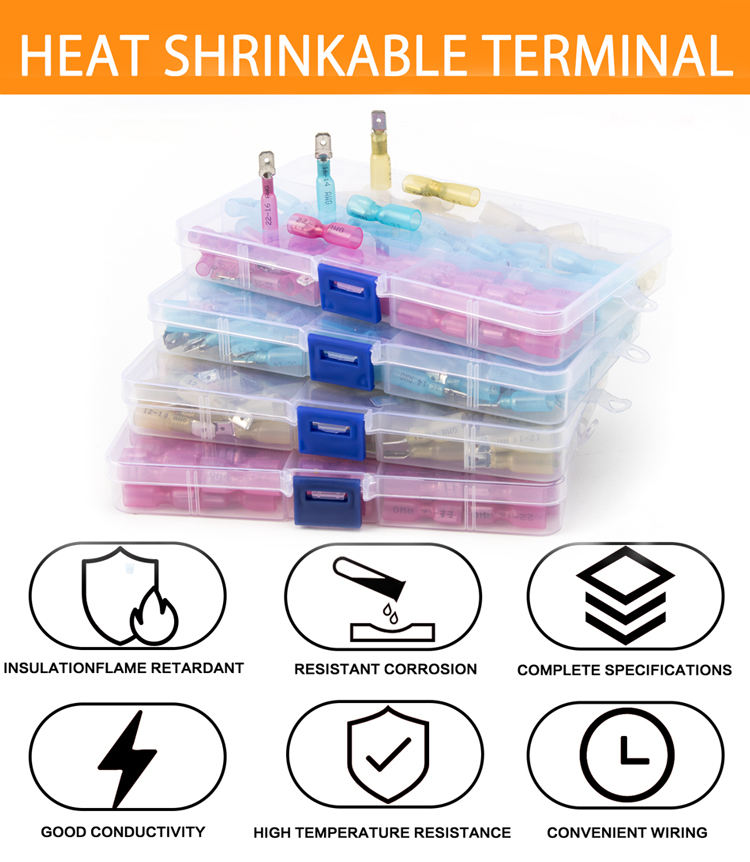 100pcs/box Heat Shrink Terminal Connector Kit Wire Cable Terminal Heat ...