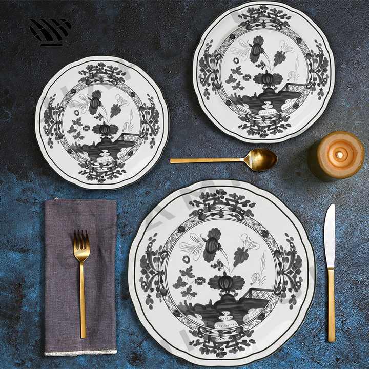 Elegant Monochrome Aesthetic Porcelain Dinnerware Set with Intricate ...