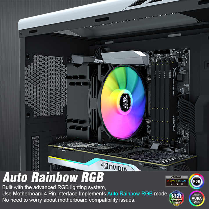 Snowman 6 Heat Pipe RGB CPU Cooler 4 Pin PWM Computer Super Quiet CPU ...