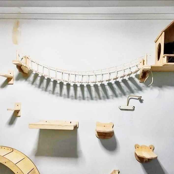 Wall Mounted Cat Climbing Frame With Solid Wood Cat Bridge That Can Be ...