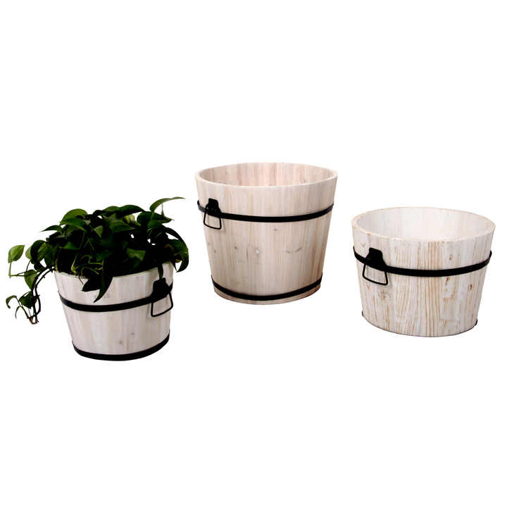 Wooden Effect Barrel Planter, Outdoor Half Whiskey Cask Flower Pot ...