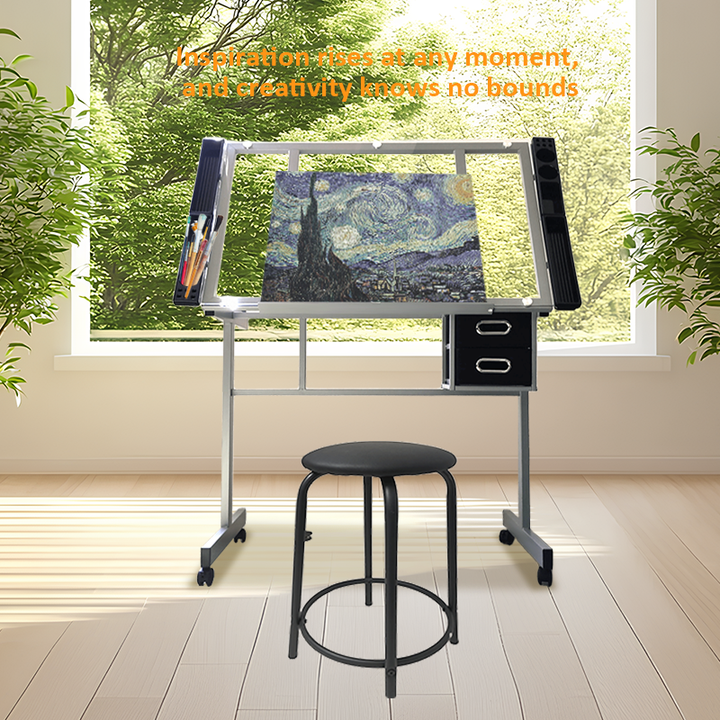 High Quality Ergonomic Drawing Learning Desk with Two Drawers and ...