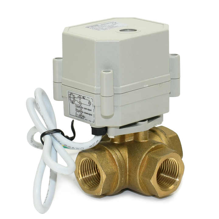 A20-T15-B3-C 1/2" DN15 Brass Motorized Ball 3 Way Electric Valve