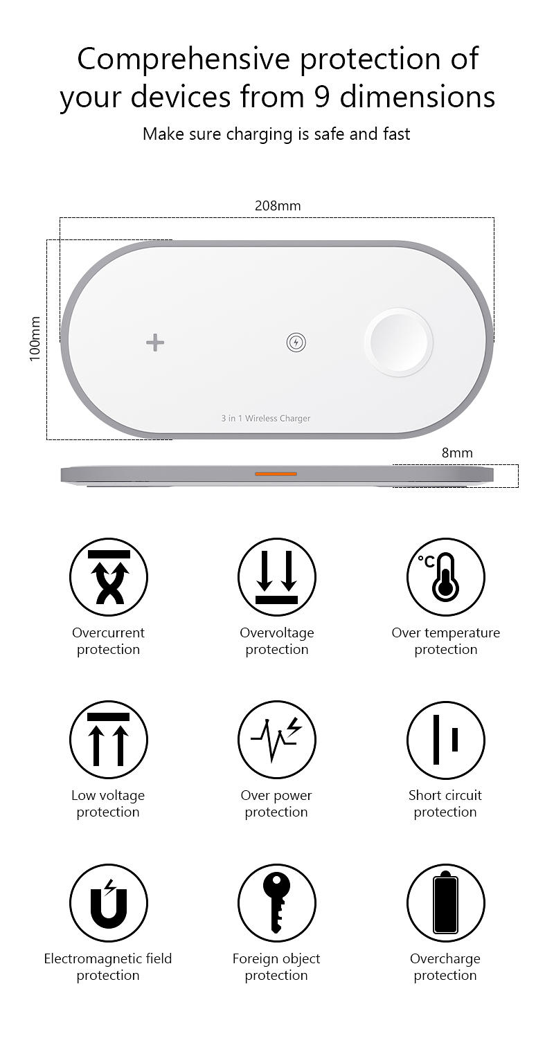 Air Pod Charger Multi A Watch Charger 3 in 1 Magnetic Wireless Fast 15W ...