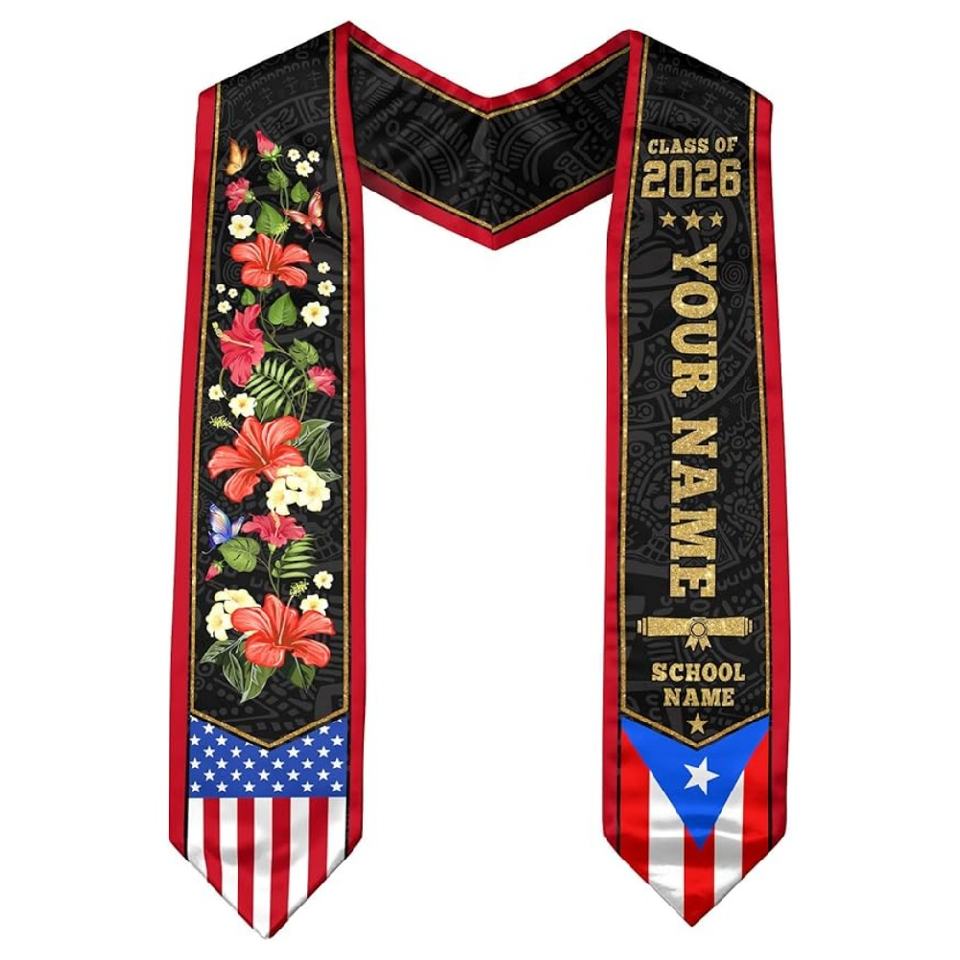 Puerto Rico Flag Graduation Stole Sash with Your &School Name ...