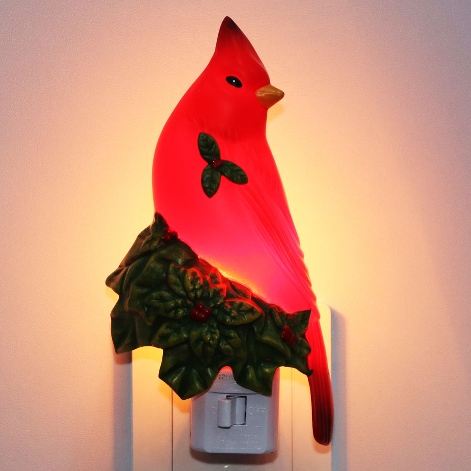 Festive Cardinal Bird Night Light Christmas Decoration with Holiday ...