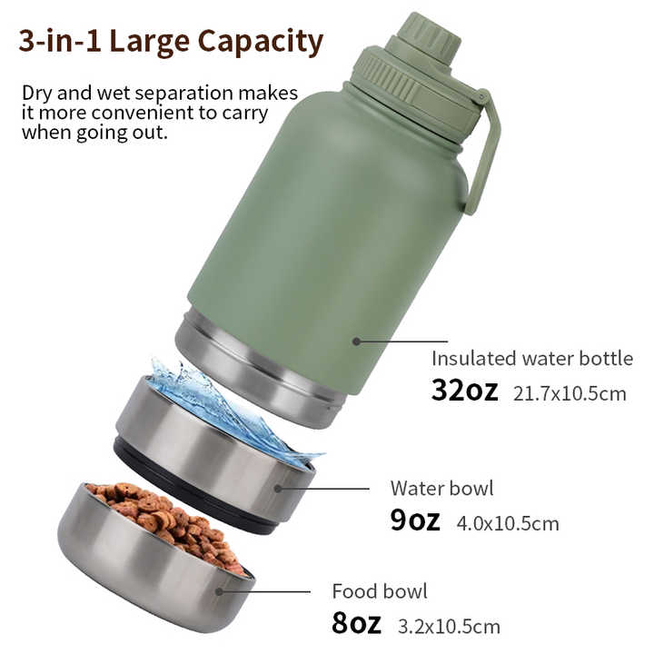 Custom Logo 3 in 1 Style 32oz Portable Stainless Steel Pet Feeder