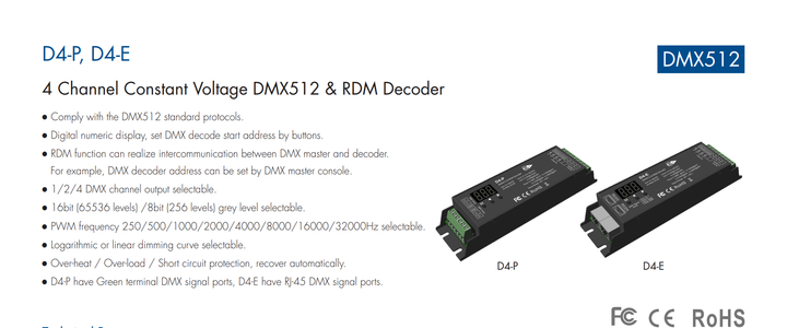 SKYDANCE 4CH 8A 12-48VDC Constant Voltage DMX512 Decoder Dmx Controller for RGBW LED Strip D4-P ...