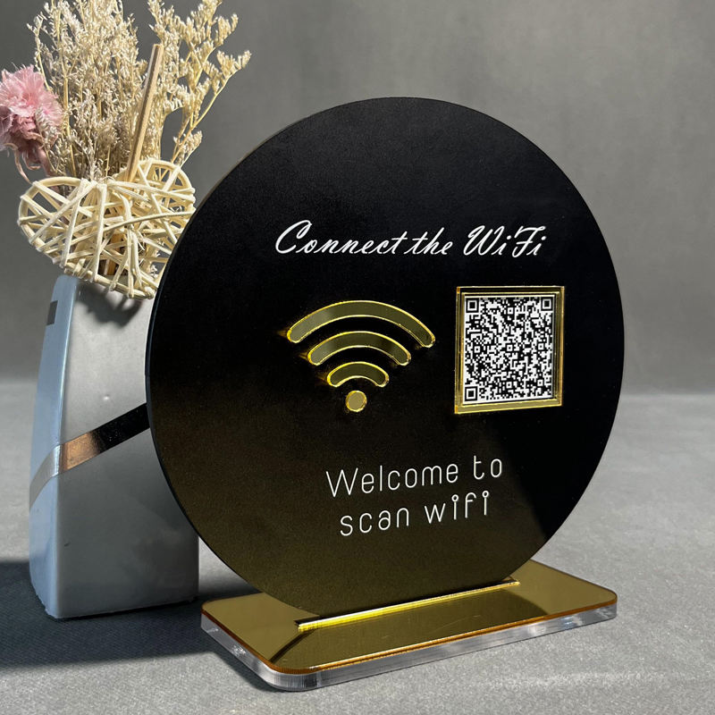 Desktop sign board mirror acrylic social media business sign laser cute ...