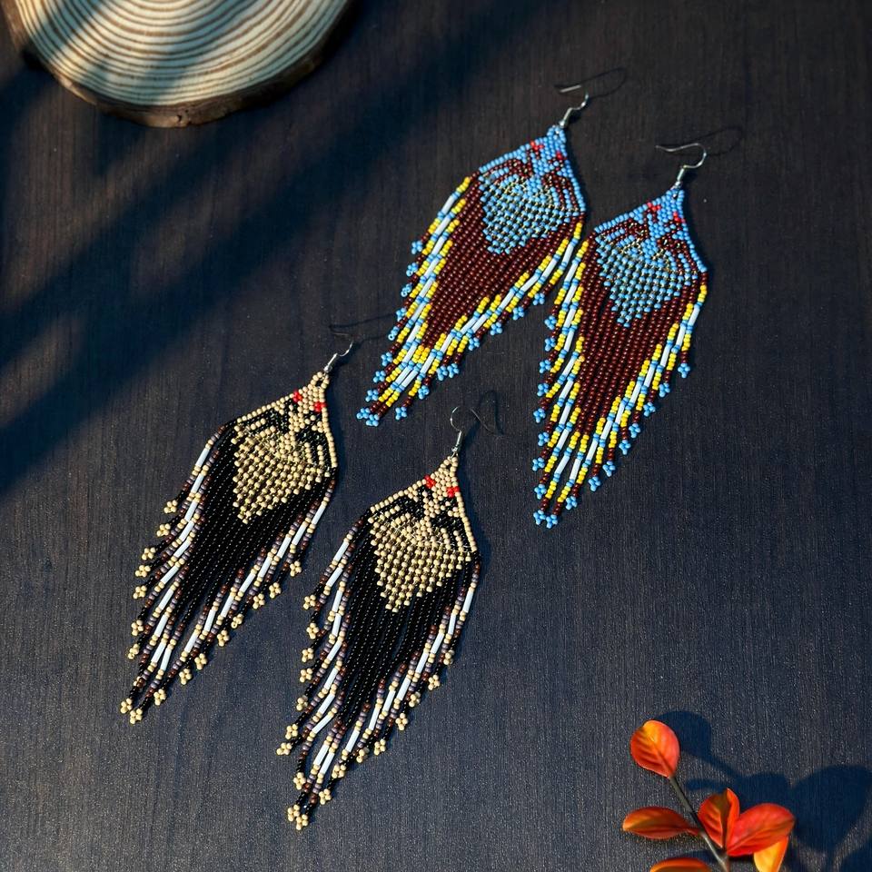 AHAYA Women's Fashionable Seed Bead Tassel Earrings Bohemian Style Drop ...
