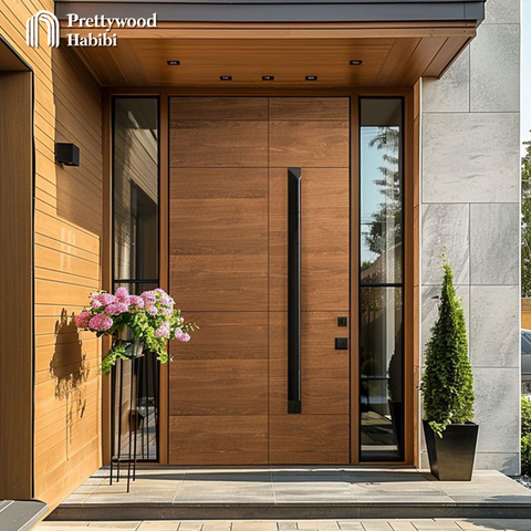 Luxurious Residential Walnut Black Modern Design Front Door