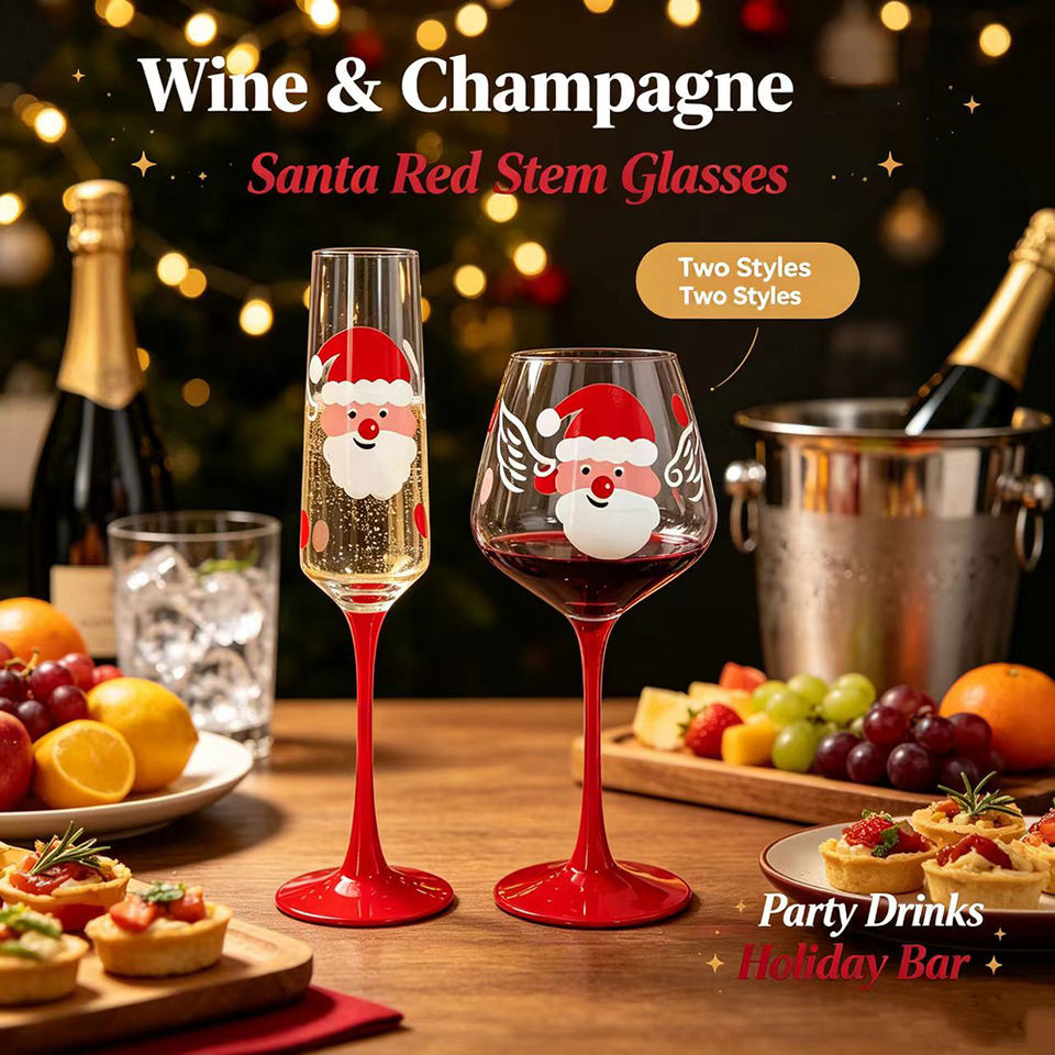 Hand Blown Cartoon Santa with Wings Wine Glass Red Stem Glass for ...