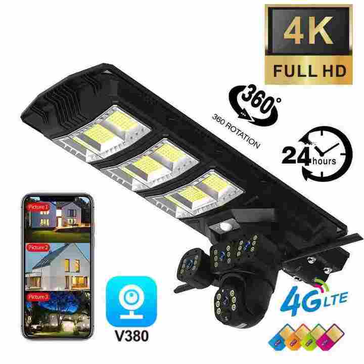V380Pro 600W Integrated Solar Street Light 12MP HD 4G Sim Card PTZ AI ...