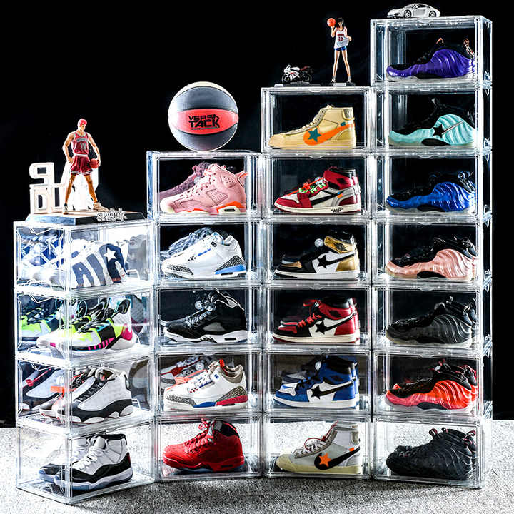 Side Open Drop Plastic Stackable Custom Sneakers Display Box Foldable ...