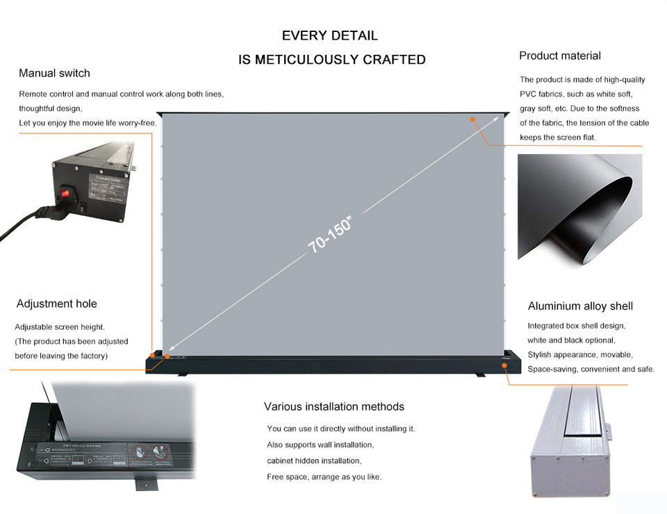92-inch Portable Long Throw Projection Screen for Home Theater