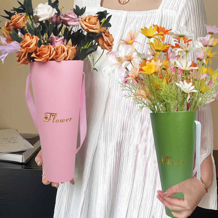 Round Tube Paper Flower Box Handle Portable Boxes for Flower ...