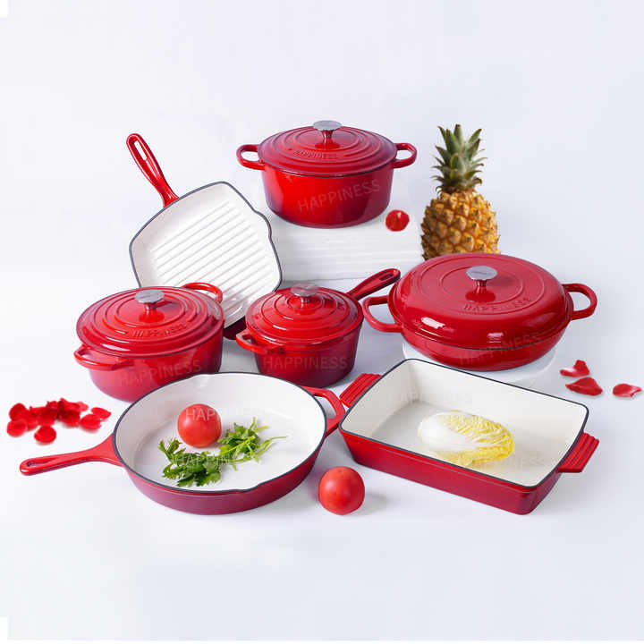 7pcs Red Non Stick Cookware Set - Eco-Friendly Cast Iron