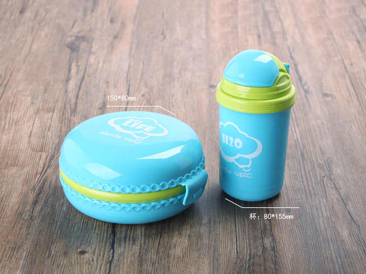 cartoon round plastic 2 layers lunch box with straw bottle set for ...