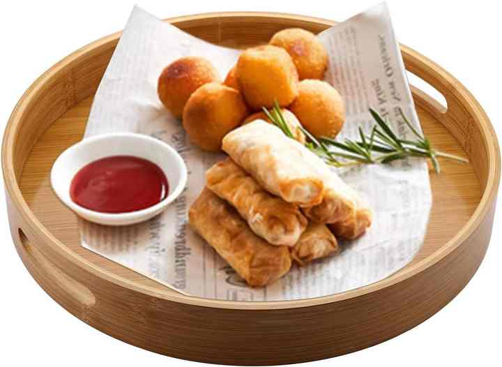 14 Inch Large Round Serving Tray Bamboo Wood Circle Tray Tea Serving ...