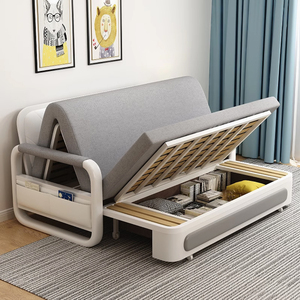 Folding double bed with storage store