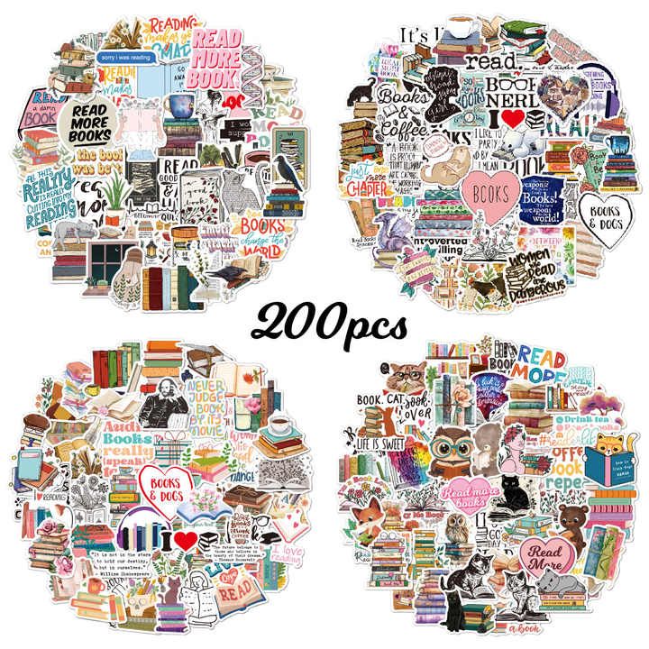 50Pcs Ins Reading Book Girl Cartoon Stickers Pack for Scrapbook Laptop ...