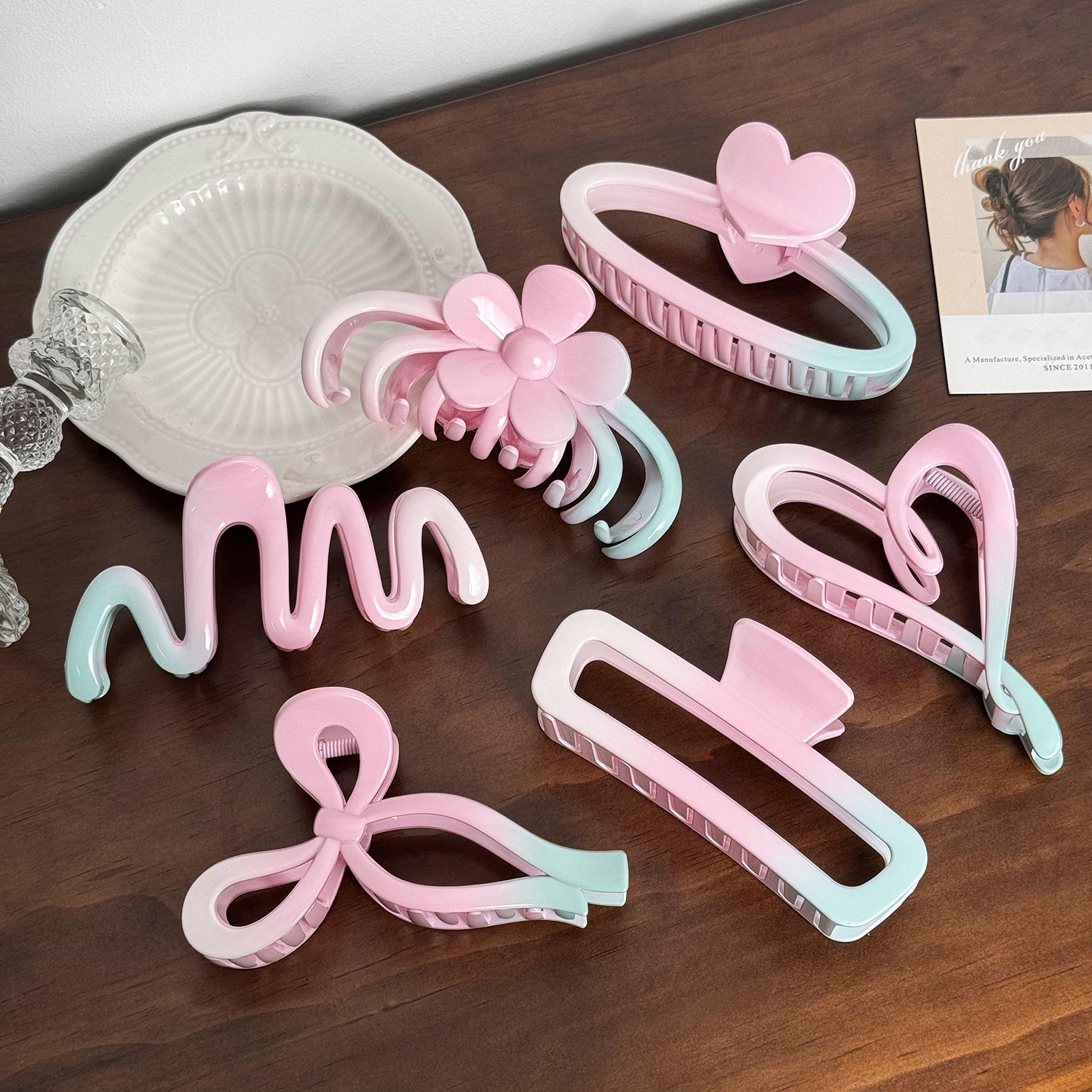 DOWELL Wholesale Korean Greenish pink Gradient Wave Plastic Hair Accessories for Girls