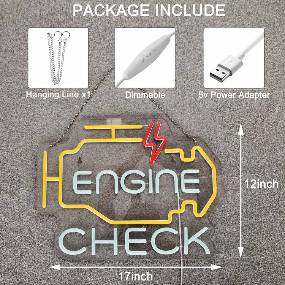 Dimmable USB Powered LED Neon Check Engine Logo IP65 Acrylic Wall ...