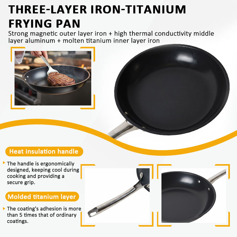 Commercial Carbon Steel Nonstick Frying Pan Tri-ply Structure Pan ...