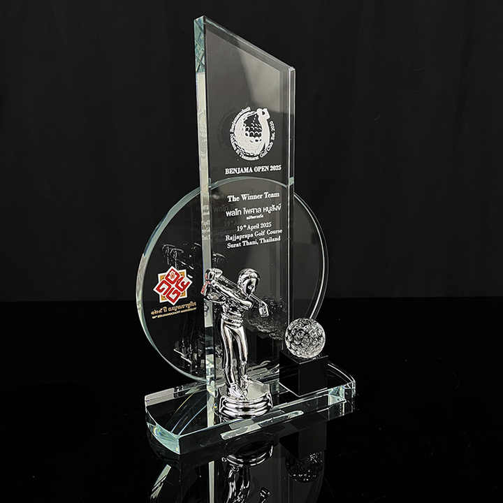 Metal Golfer Clear Glass Crystal Golf Ball Sports Trophy MH-J0500 ...