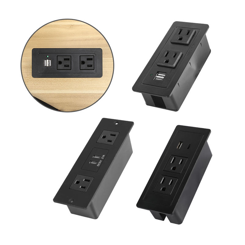US Power Rectangular Desk Flush Mounted Electrical Socket with USB Type-c