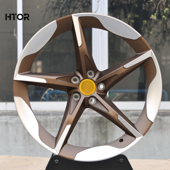 HTOR 20x9J 5-Hole 5x112 5x114.3 PCD Two Tone Coffee Gold Silver 5-Spoke ...