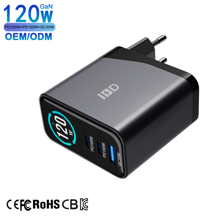 IBD GAN PD 120W 100W TFT Display Fast Charger Usb Type c US EU UK KR ...