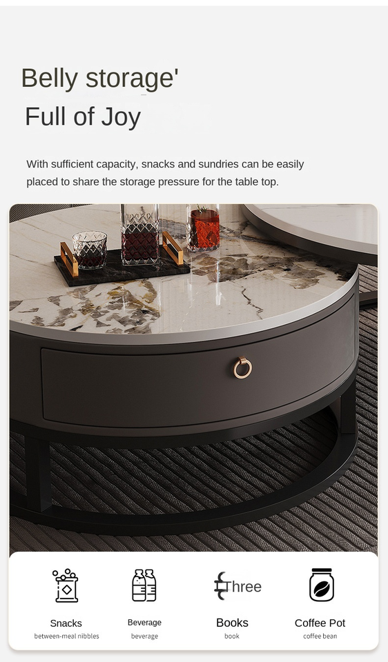 Modern Round Nesting Coffee Table Set Sintered Stone Top 2-Piece Center ...