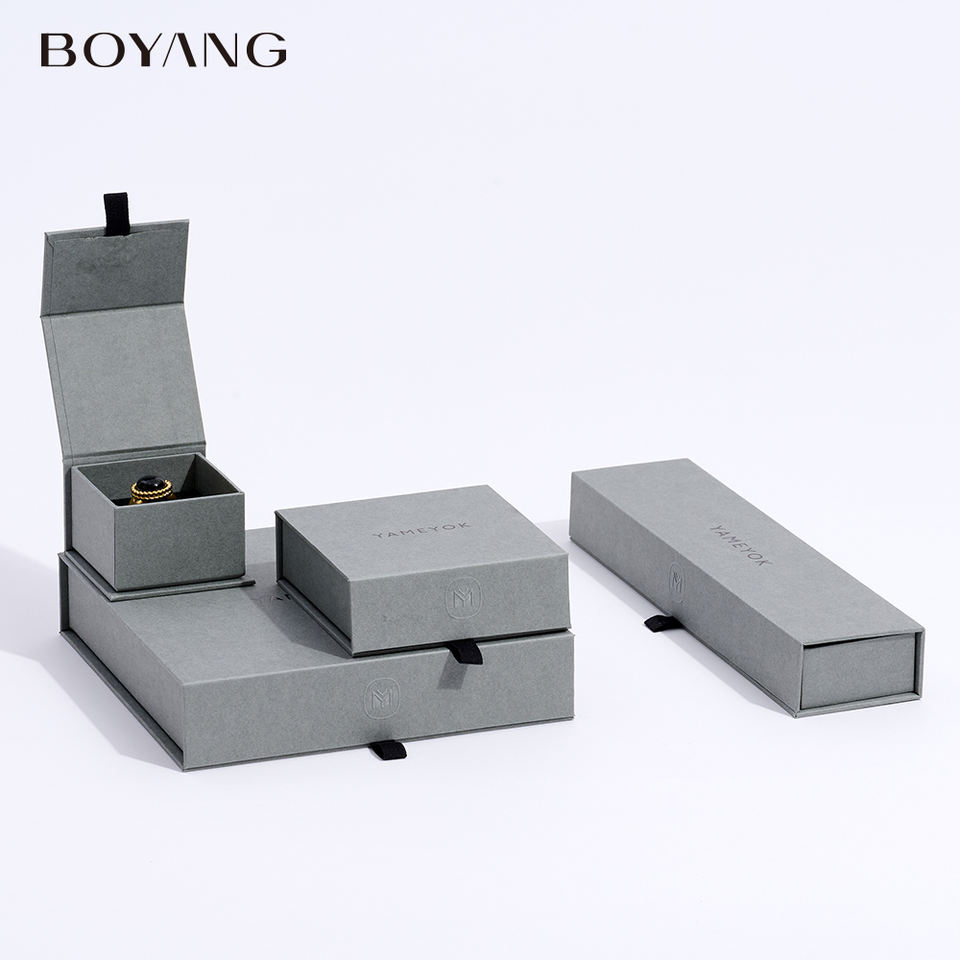 Boyang Custom Logo Eco Friendly Gray Paper Jewelry Box