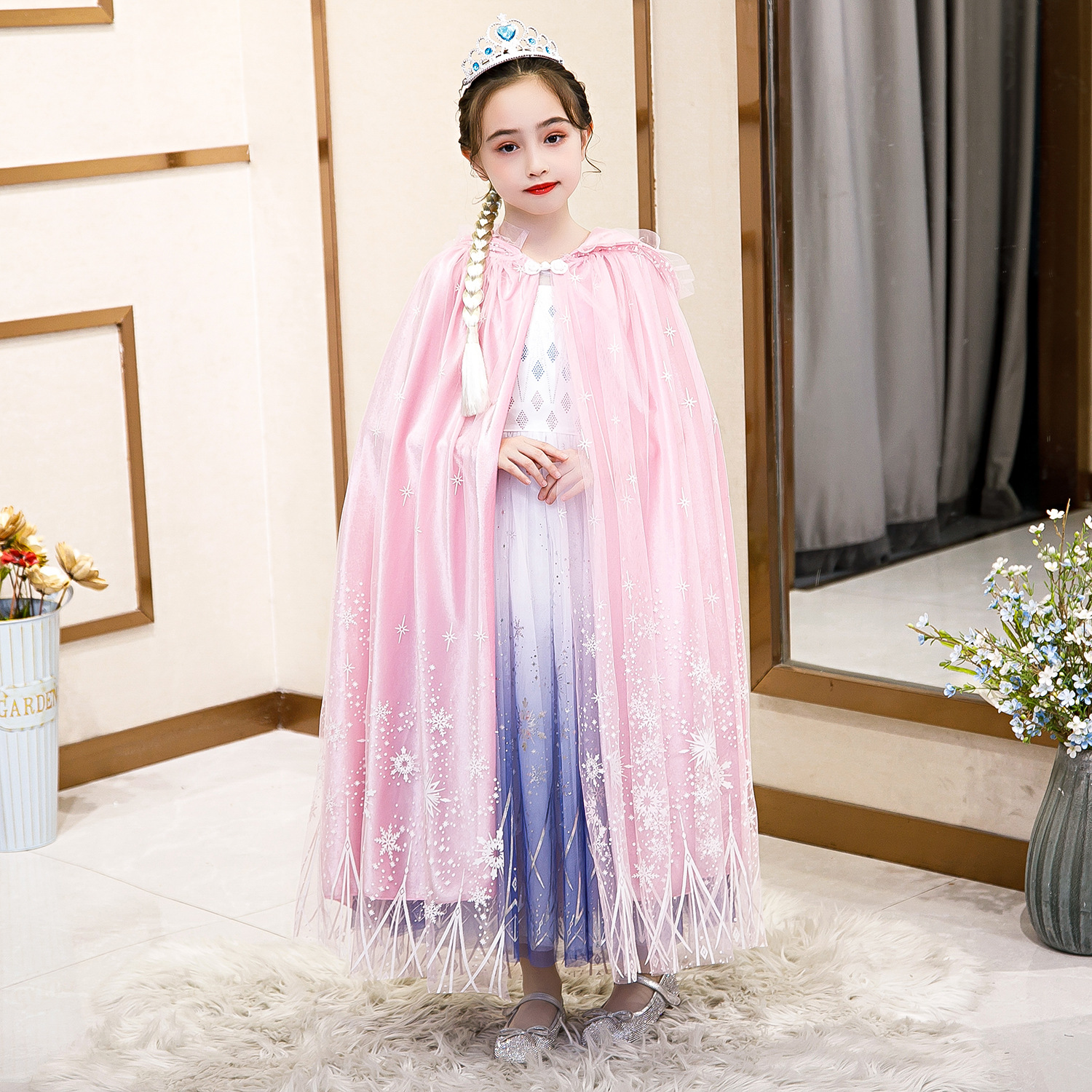 Kids Elsa Princess Cloak Cape Cosplay Costumes Fairy Hooded Cloak For Girls