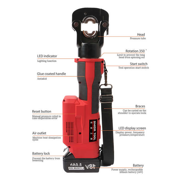 B400 Battery-Powered Hydraulic Cable Lug Crimping Press Tool Cordless ...
