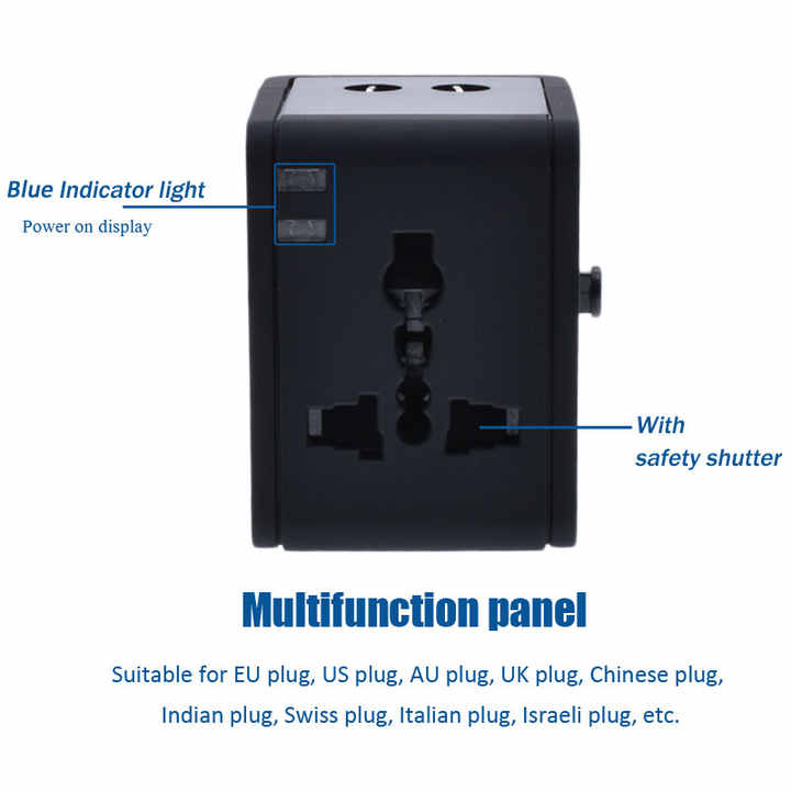 All in One Universal International Plug Adapter 2 USB Port World Travel AC Power Charger Adaptor ...
