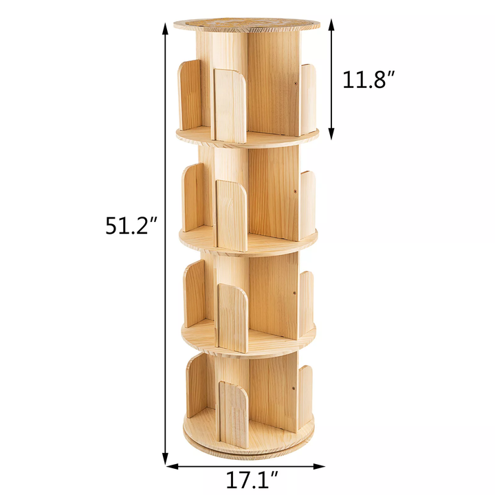 Modern 4-Tier 360° Rotating Bookshelf Wooden Freestanding Display ...