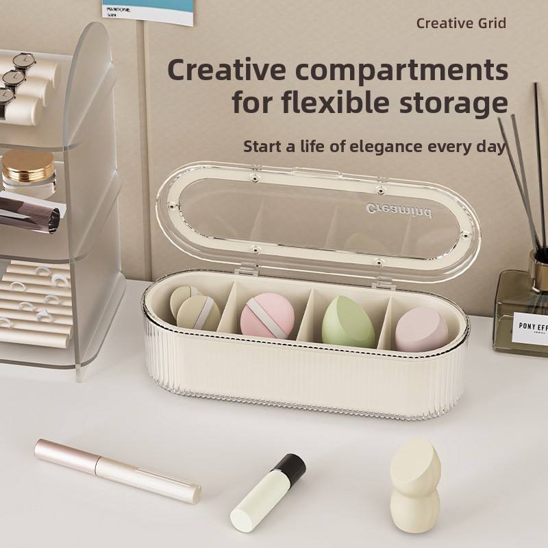 Transparent Plastic Makeup Brush & Powder Puff Storage Box with Lid ...
