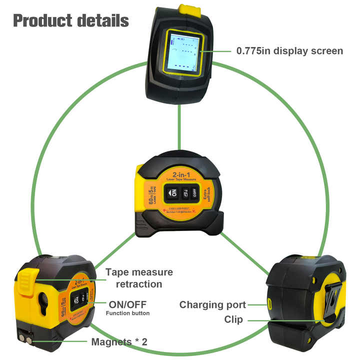 2 - in - 1 Tape Measure & Laser Measuring Instrument, with Voice ...